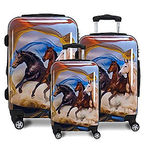 Chariot Printed Expandable Hardside Spinner Luggage Set, Mustang Horse, 3-Piece (20/24/28)