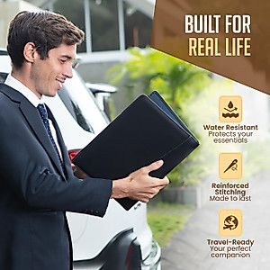 STYLIO Padfolio Portfolio Folder Binder – Interview Resume Legal Document Organizer & Business Card Holder – w/ Letter-Sized Writing Pad - Handsome Piano Noir Faux Leather Matte Finish & Accent Stitch