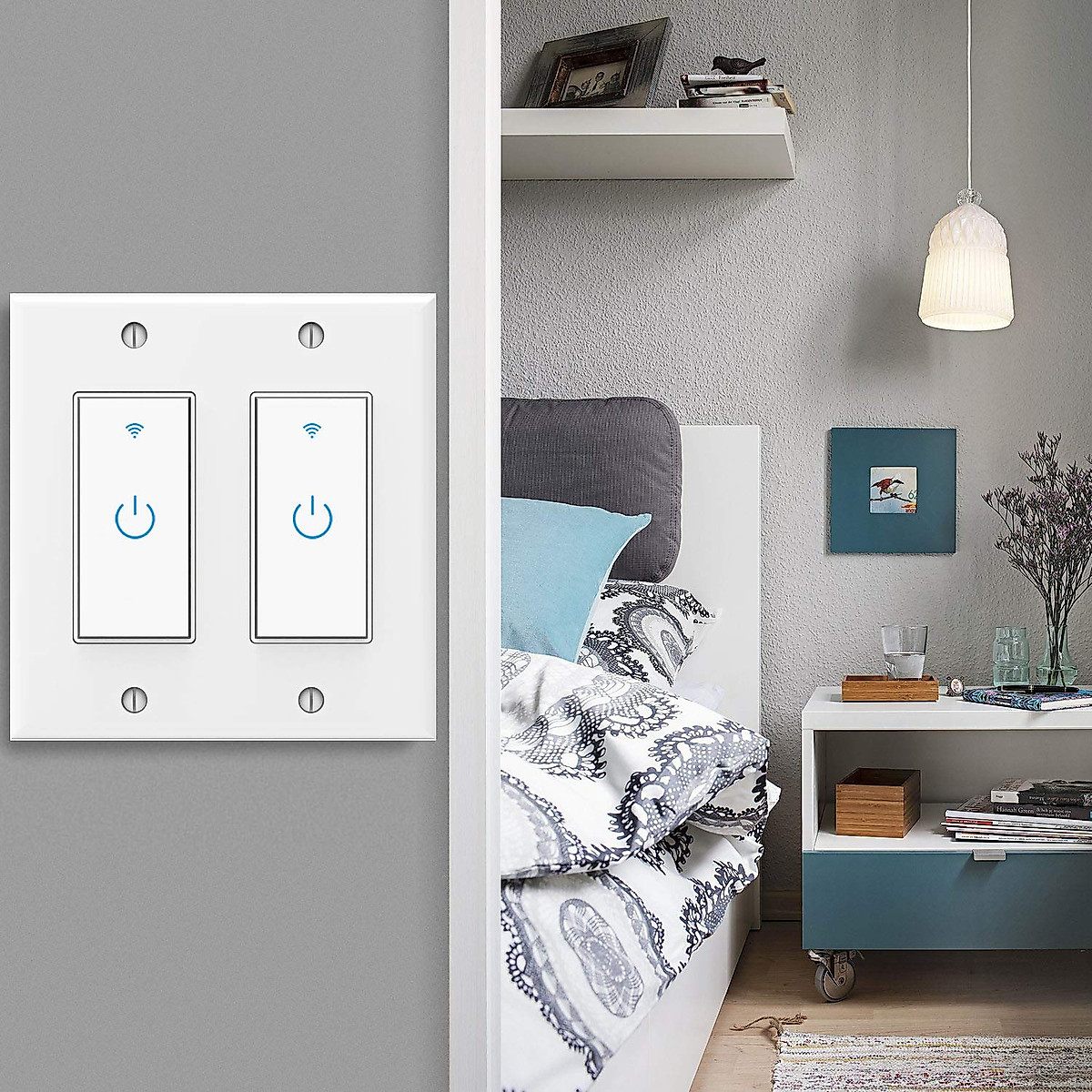 Smart WiFi Wall Outlet Plug, WiFi Wall Socket Duplex Receptacle, 15 Amp with 2 Independent Control, Compatible with Amazon Alexa and Google Home