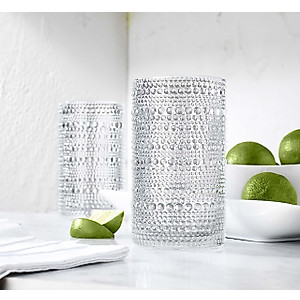 Glaver's Hobnail Drinking Glasses, Set of 4 Clear Vintage Beaded Glass Cups, 15 Oz. Cocktail Drinking Glassware Set, For Water Juice, Smoothies. Home, Dinner, Bar uses.