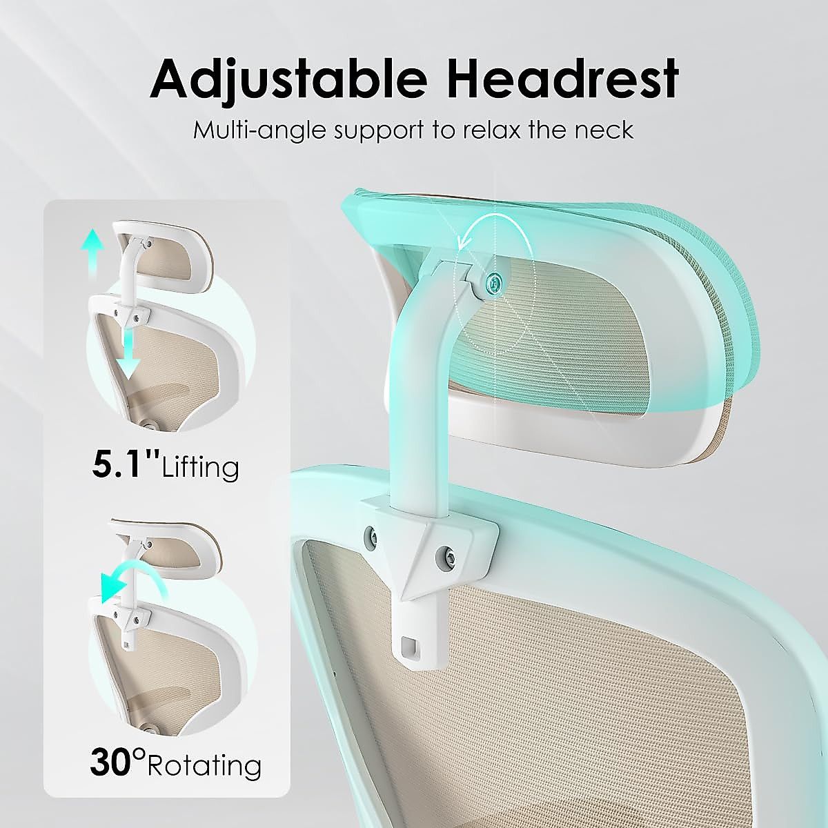 Farini Ergonomic Office Chair, Home Office Desk Chair with Headrest, High Back Computer Chair with Flip-up Armrests and Adjustable Lumbar Support for Home Office Study Bedroom, Khaki.