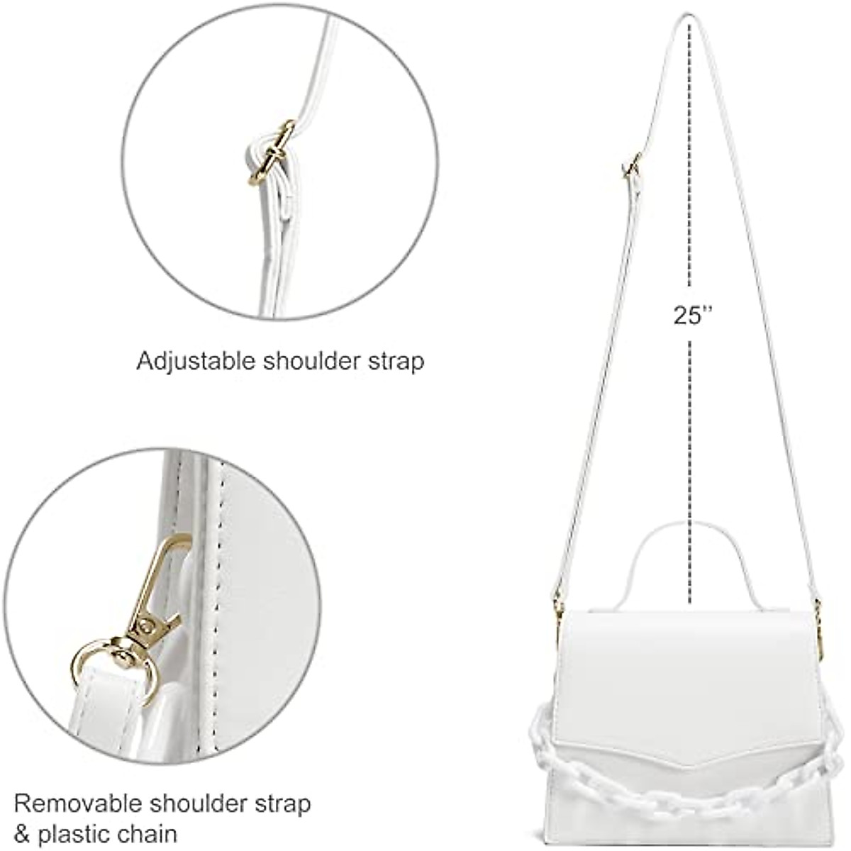 CATMICOO Mini Purses for Women Trendy Mini Bag with Detachable Plastic Chain (White)