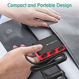 AUOPLUS 120W 3 Socket Cigarette Lighter Splitter Car Charger Adapter, LED Voltage Display Dual 4 USB Chargers(6.8A), Car Charger On/Off Switches 12V for iPhone iPad Samsung GPS Dashcam