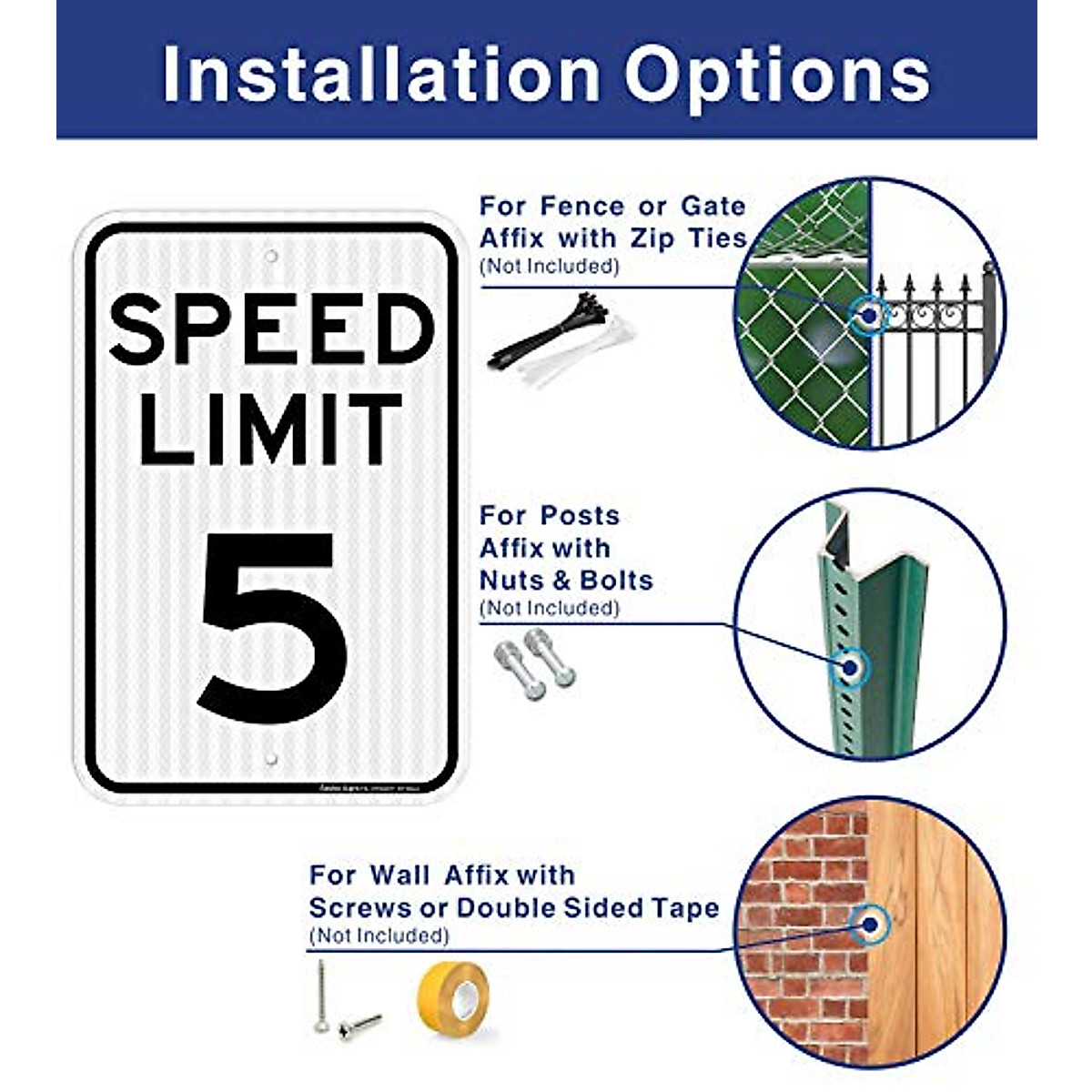 (2 Pack) Speed Limit 5 MPH Sign, 18 x 12 Inches Engineer Grade Reflective Sheeting, Rust Free Aluminum, Weather Resistant, Waterproof, Durable Ink, Easy to Mount