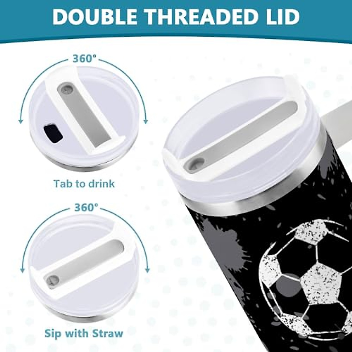 ARGTILDN 40 oz Tumbler Football Sport Soccer Insulated Travel Mug with Handle and Straw Lid Stainless Steel Vacuum Coffee Cup Tea Beverage Container Water Bottles for Car Sports office