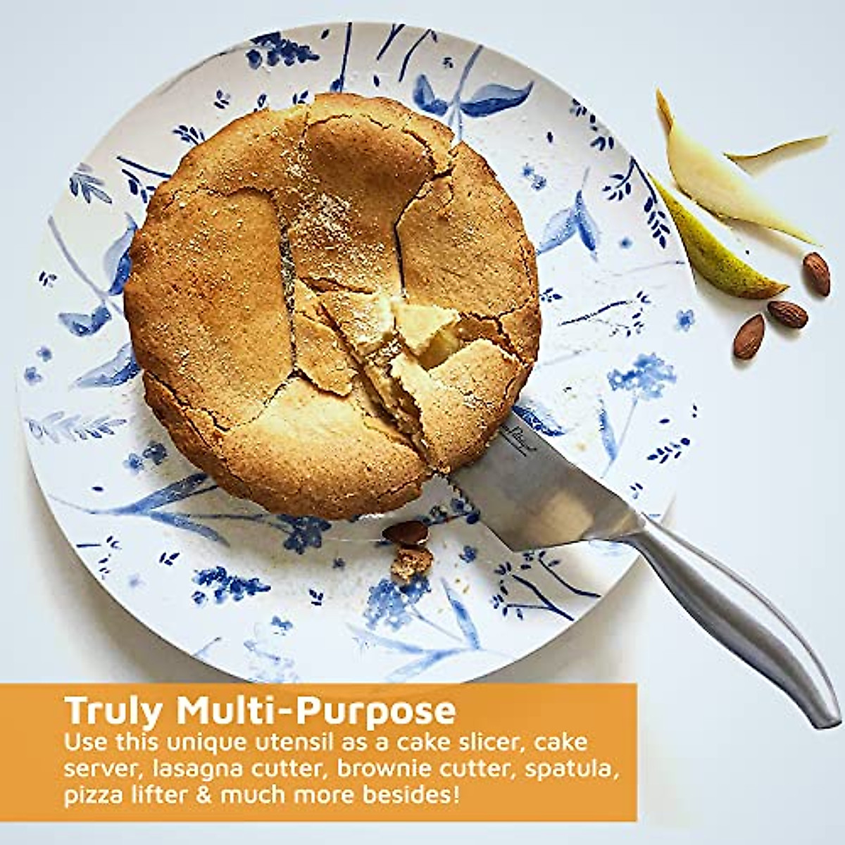 Jean-Patrique Chef's Stainless Steel Serrated Slicer and Server | Unique Serrated Design | A Perfect Cake Slicer and Server, Lasagna Cutter, Spatula, Brownie Cutter or Pizza Lifter | from