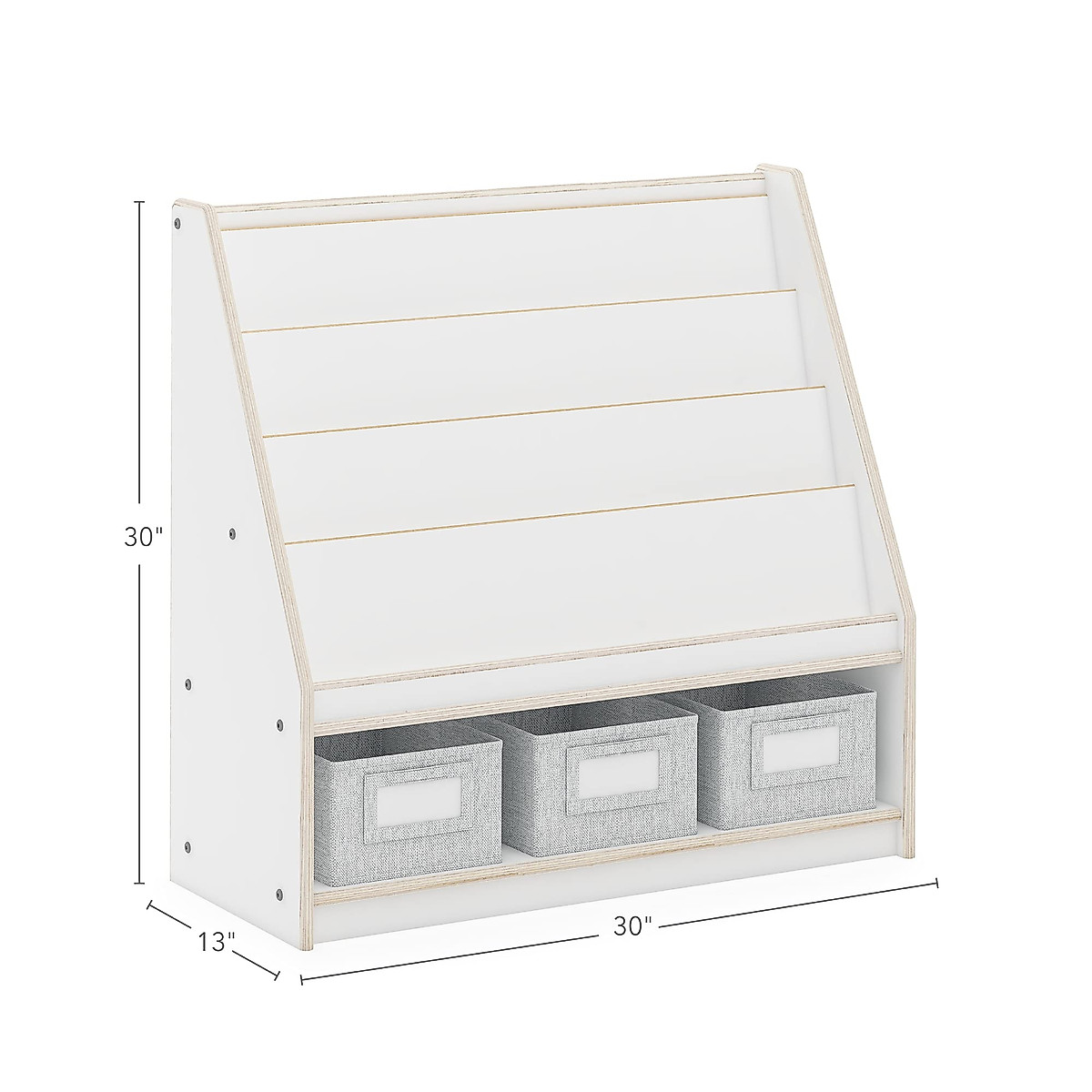 Guidecraft EdQ Book and Bin Display White with 3 Storage Bins: Wooden Kids Bookcase and Toy Storage Organizer; Homeschool and Classroom Bookshelf Furniture