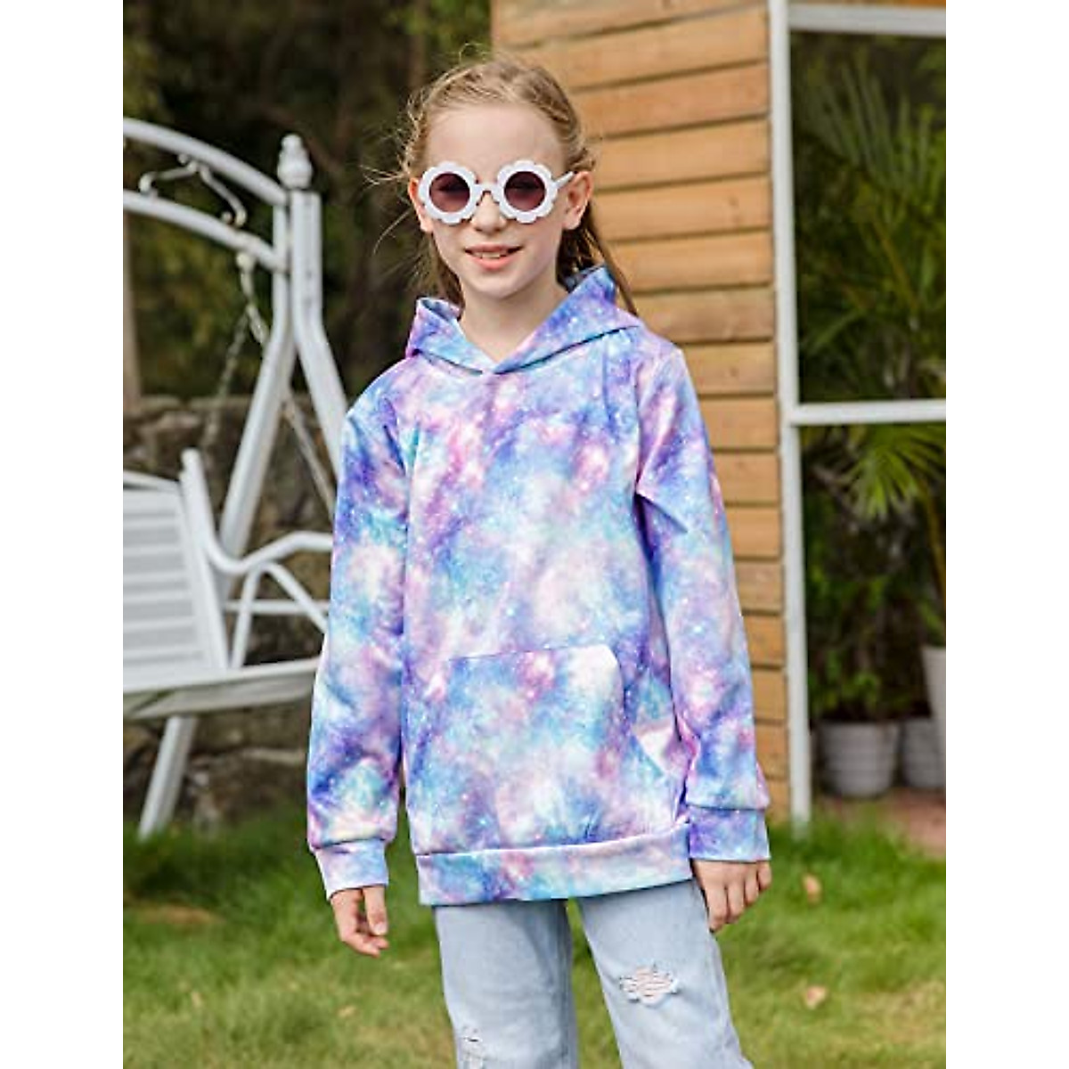 BFUSTYLE Girls Galaxy Hoodie 3D Pullover Hoodies Kids Long Sleeve Cool Blue Sweatshirt Size 7-8