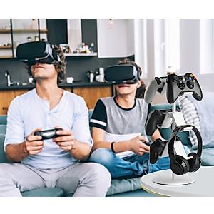 KELJUN Controller Holder White, Headset Holder,Great 3 Tier Controller Headphone Organizer for All Headsets Xbox ONE 360 Switch PS4 PS5 (Elegant White)