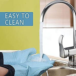 WESINOORY Extra Long Oven Mitts, High Heat Resistance up to 500 Degrees，with Inner Quilted Liner and Silicone Surface, Good for Kitchen Cooking and Baking(Black)