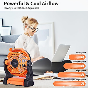 TDLOL Battery Powered Fan，270° Rotating Portable Fan Camping Fan Rechargeable Battery Operated Fan, USB Desk Personal Fan Tent Fan with Hook, Outdoor Fan Camping Fans for Tents,Travel Fan
