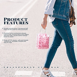 BadenBach 24 PCS Small Clear Gift Bags with Handle,5.9" x 7.9" x 2.8",Plastic Transparent Gift Bag Clear Goodie Bags Clear Party Favor Bags for Wedding Birthday Party Baby Shower Halloween Christmas