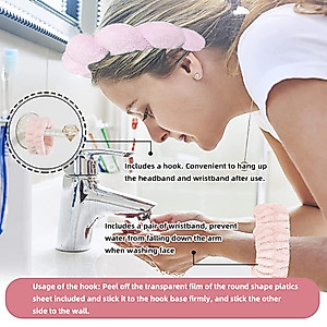 NewBang 2pcs Sponge Spa Headband for Women Terry Towel Cloth Fabric Skincare HeadBands Wristband for Washing Face Makeup Removal Shower Yoga Puffy Padded Soft Head Band Hairband Set Pink & Mint Green