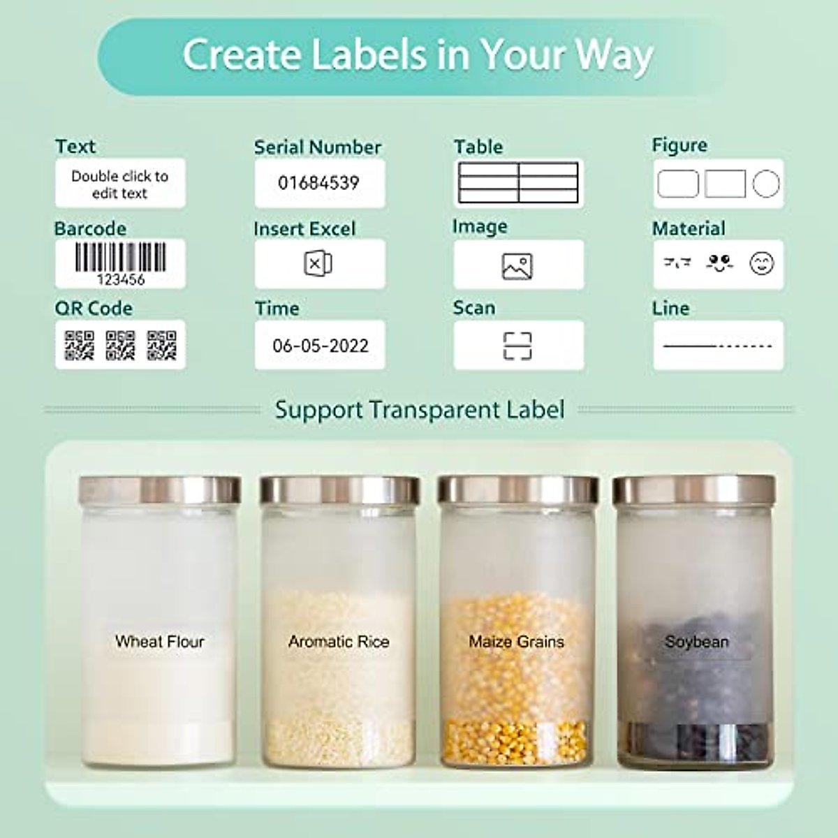 Label Maker Machine, D11 Portable Bluetooth Printer for Labeling, Home, Office, Organization, Mini Label Maker Machine with Tape, Multiple Templates Available for Phone, Handheld Labeler, Green