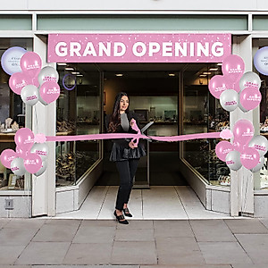 Deluxe Grand Opening Ribbon Cutting Ceremony Kit - 25" Giant Scissors with Pink Satin Ribbon, Banner, Bows, Balloons & More