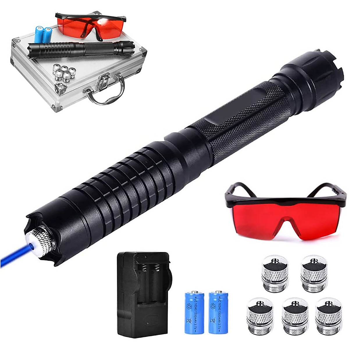 SRDHIN High Power Blue Tactical Flashlight, LED Light, Battery Powered, Adjustable, Suitable for Outdoor Activities