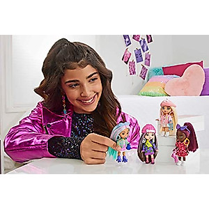 Barbie Extra Mini Minis Doll with Brunette Hair, Alien Sweater Dress & Peace Sign-Themed Accessories & Stand, 3.25-inch
