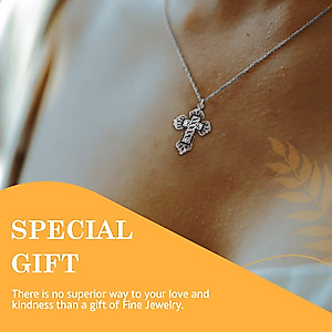 RoseCharm Cross Necklace, Stainless Sterling Silver, Stunning & Charmful Pendants, Faith & Elegance, Religious Gifts for Men & Women, Textured Surface, 39.1mm Length and 23.5mm Thickness