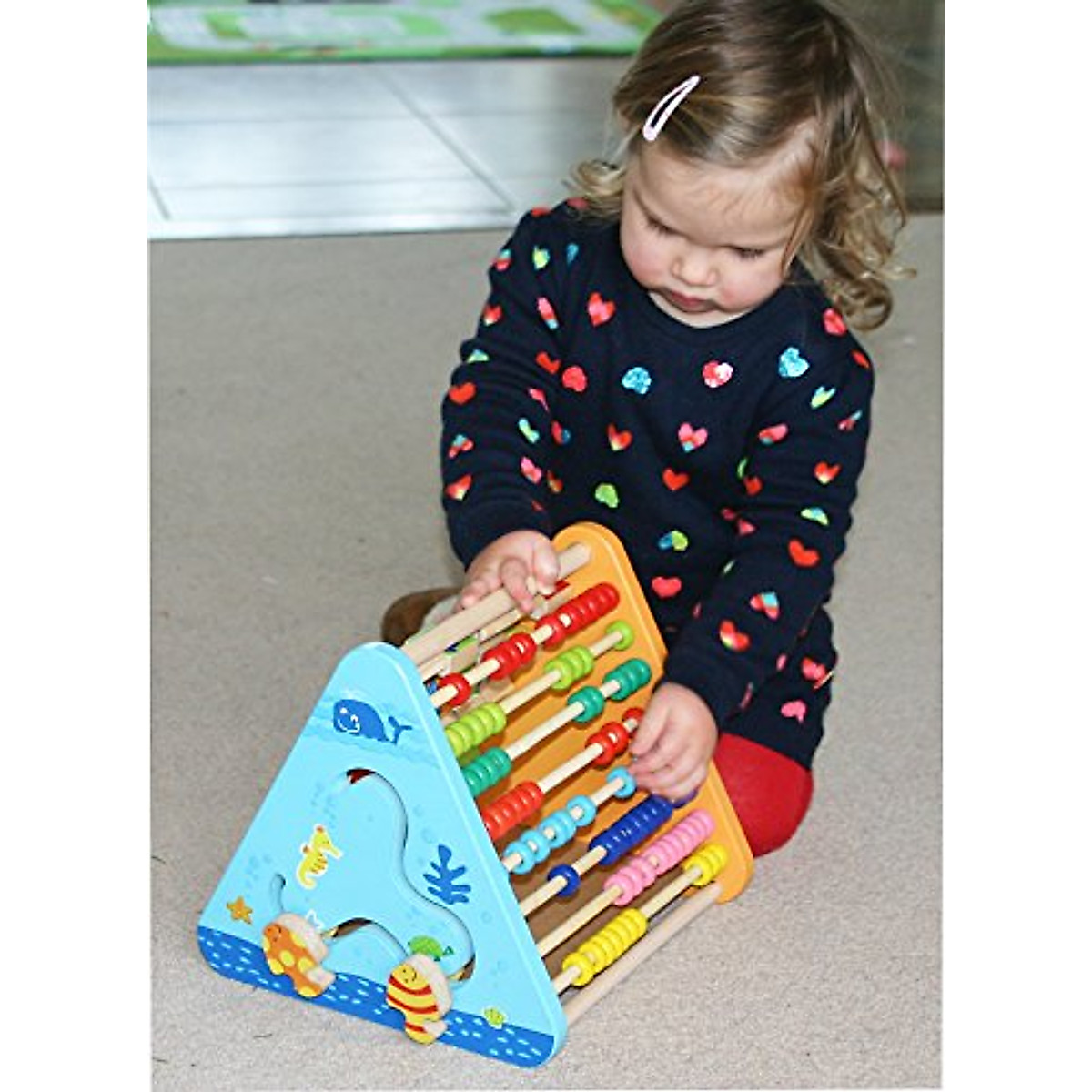 TOWO Activity Centre Triangle Toys - flip Flop Alphabet Blocks Abacus Clock - Activity Cube for Toddlers 5 in 1- Toys for Babies Montessori Learning-Wooden Toys for 1 Year Old