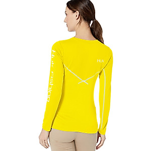 Huk Women's Icon X Long Sleeve Fishing Shirt with Sun Protection, Blaze Yellow, Large