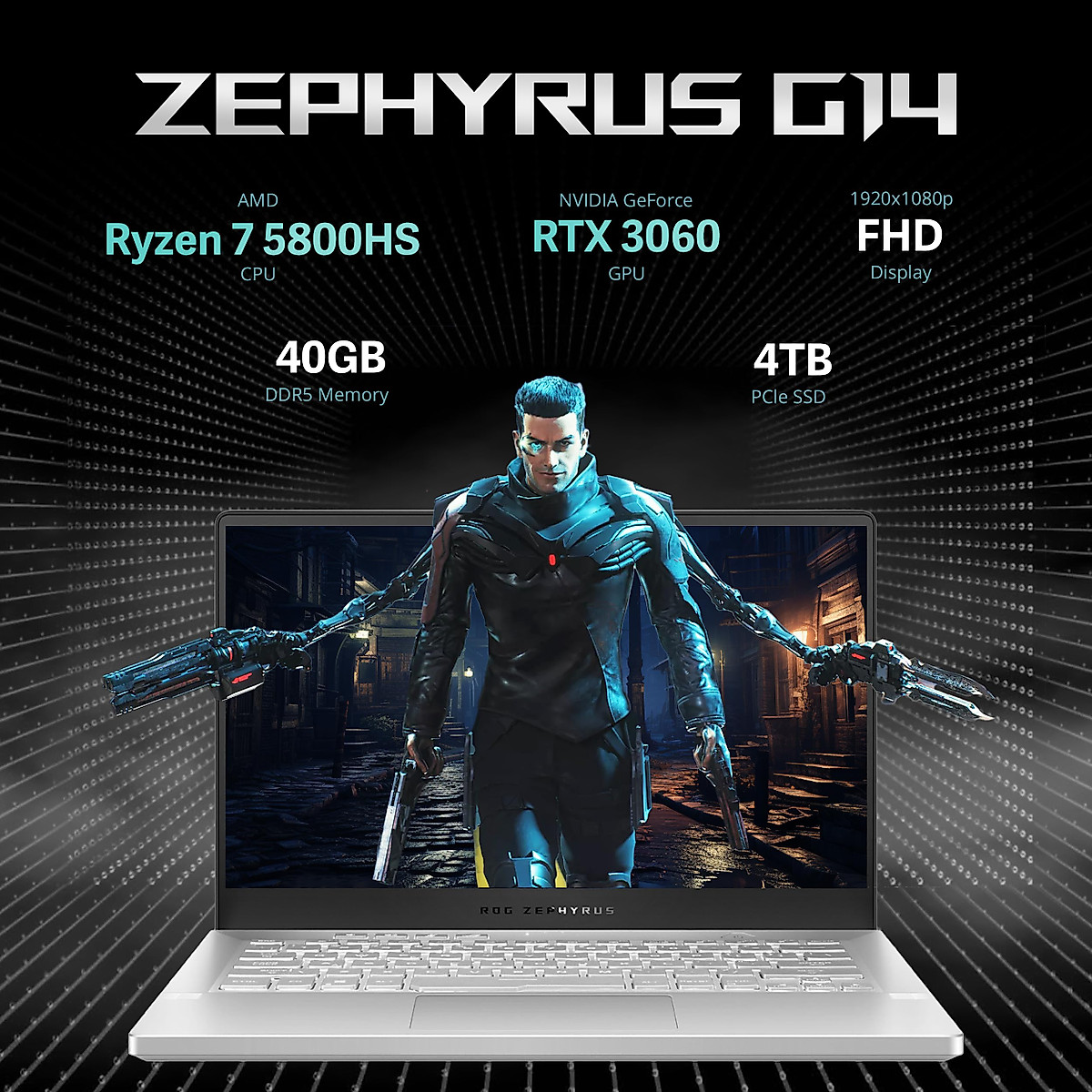 Asus 2022 ROG Zephyrus 14'' FHD 144Hz Gaming Laptop,AMD Ryzen 7-5800HS Processor,40GB RAM,4TB PCIe SSD,Backlit Keyboard,NVIDIA GeForce RTX 3060 Graphics,Windows 11,White,32GB USB Card