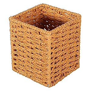 Cabilock Yellow Wicker Pencil Holder Pen Holder Rattan Makeup Brush Holder Makeup Holder Pencil Cup Desk Cup Holder Cutlery Utensil Caddy Silverware Holder