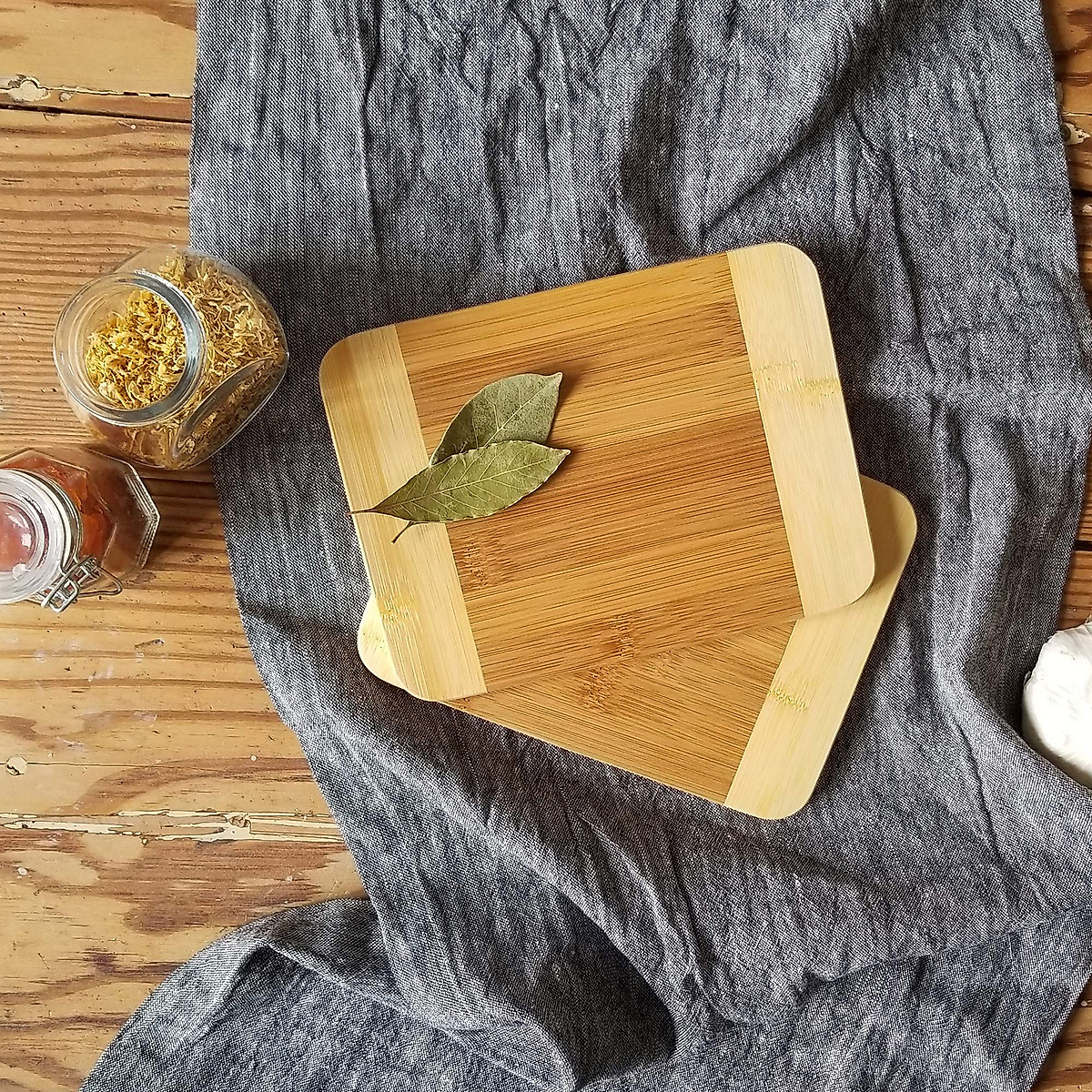 Lipper International Bamboo Wood Two-Tone Kitchen Cutting and Serving Board, Small, 8" x 6" x 5/16", Set of 2