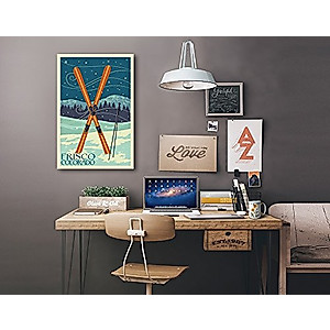 Frisco, Colorado, Crossed Skis, Letterpress (24x36 Gallery Quality Metal Art, Aluminum Decor)