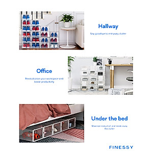 FINESSY Clear Shoe Storage Boxes Stackable - 12 Pack Shoe Box Clear Plastic Stackable for Sneaker Storage, Plastic Shoe Containers Boxes Organizer with Lids, Shoe Bin Display Case Closet Organization