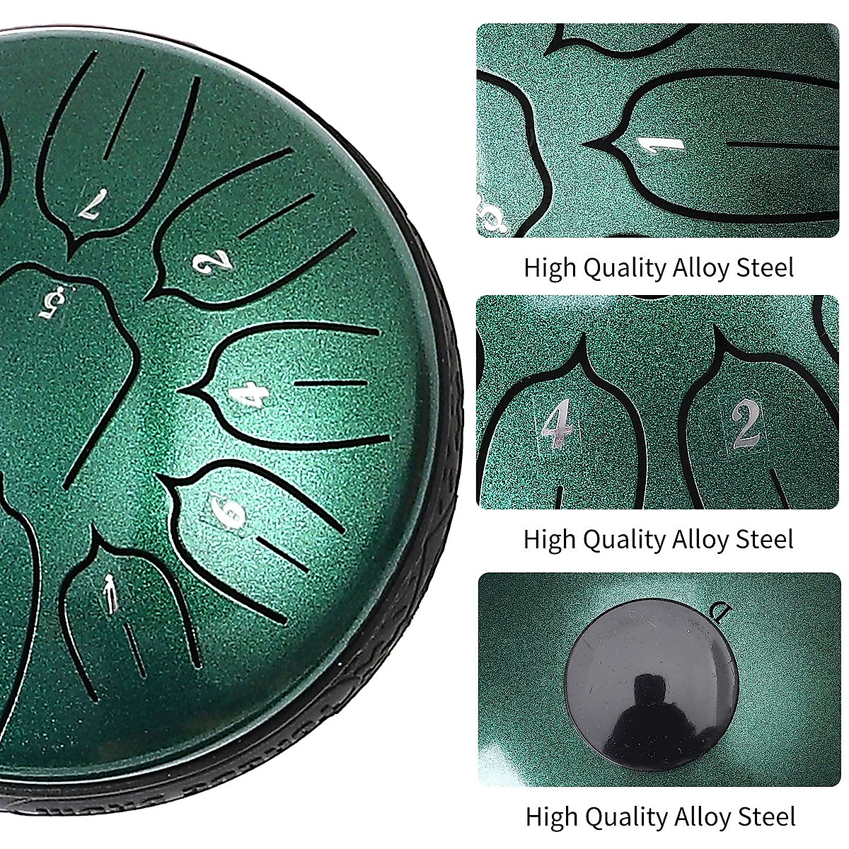 Ubblove Steel Tongue Drum 11 Notes 6 inch Handpan Drum Percussion Instruments with Mallets Bag for Meditation Musical Education Concert Party Gifts - Green