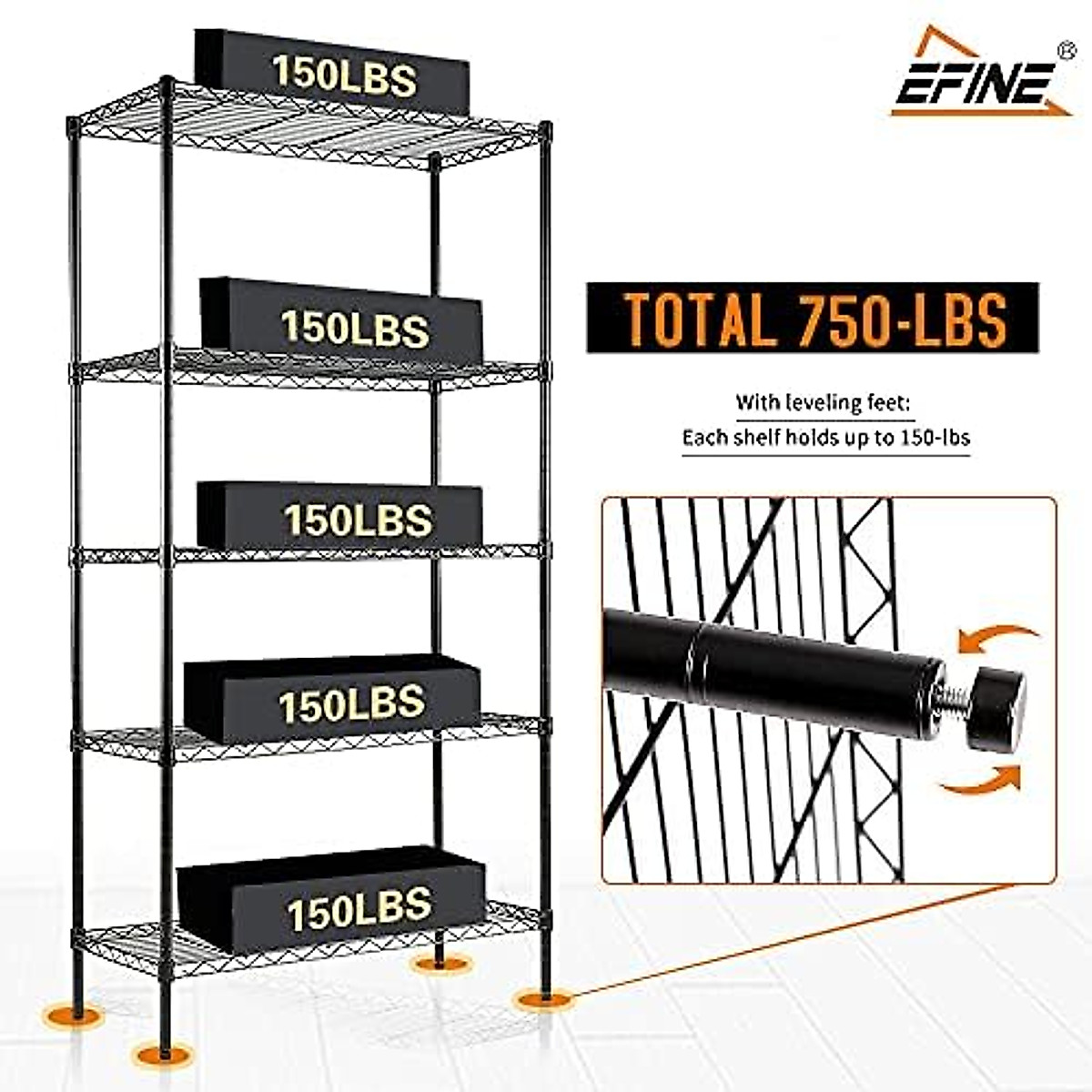 Catalina Creations 5-Shelf Shelving Unit with Shelf Liners Adjustable Storage Shelf Metal Storage Rack Wire Shelving Unit 750Lbs Capacity for Kitchen and Garage (30W x 14D x 60H)