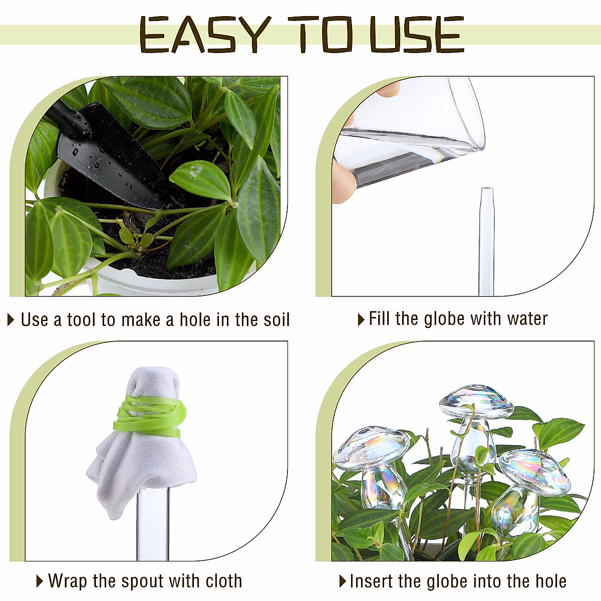 meekoo Plant Watering Globes 10 Pack Iridescent Rainbow Clear Glass Planter Insert Plant Watering Devices for Indoor Outdoor(Mushroom)