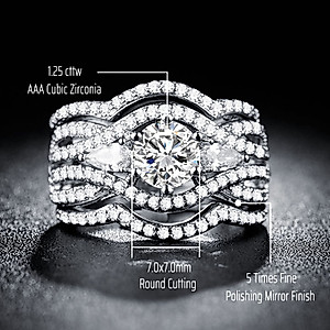 3.4Ct Bridal Wedding Ring Set for Women 14k White Gold Three Stones Engagement Rings Cz Two Bands Promise Size 6