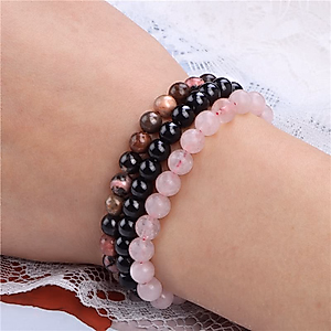Caiyao 3Pcs 8mm Natural Semi-Precious Gemstones Beaded Bracelets for Women Men Healing Energy Crystal Reiki Stone Bracelet Stretch Round Beaded Elastic-Pink