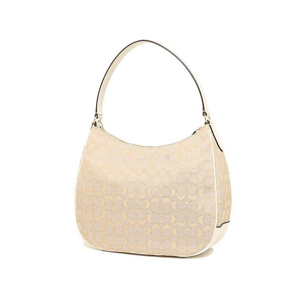 Coach ZIP SHOULDER BAG IN SIGNATURE JACQUARD, Light Khaki/Chalk/Imitation Gold, NS
