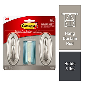 Command Curtain Rod Hooks for 1/2" or 5/8" Diameter Rods, 4 Hooks, Large (2-Pack of 2 Hooks)