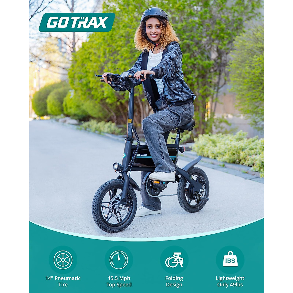 Gotrax Nano 14" Folding Electric Bike, Max Range 25Miles(Pedal-Assist) & Max Speed 15.5Mph, Power by 350W Motor, Adjustable Seat & Dual Fenders, Commuter Electric Bicycle for Adults/Teens Black