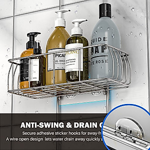 Epicano Anti-Swing Hanging Shower Caddy Stainless Steel 304, Over Head Shower Caddy Rustproof with hooks for Towels, Sponge and more, Chrome