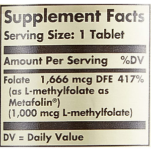 Solgar Folate 1000 mcg, 60 Tablets - 1000 mcg Bio-active Metafolin - Heart Health - Vegan, Gluten Free, Dairy Free, Kosher - 60 Servings