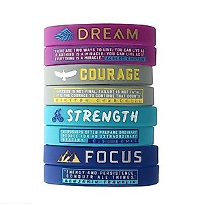 EVEREST ESSENTIALS 12 Pieces, Inspirational Wristbands, Party Favors for Teens, Sweet 16, Dance, Gymnastics and Cheerleading Gifts for Girls | Motivational Quote Message Bracelet for Women, Silicone