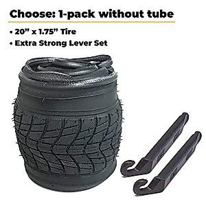 20 Inch Bike Tire Packages for Kids and BMX Tires. Fits 20x1.75 Bike Tube , Tire, Rims, Front or Rear Wheels. Includes Tire Tools. With or Without Tubes. 1 Pack or 2 Pack. (2 Tires - With Tubes)