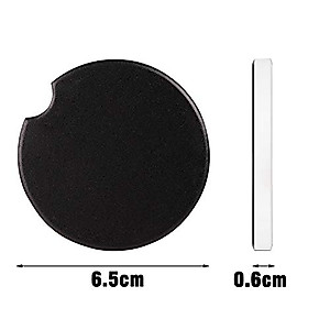 Black Ceramic Car Coasters, Absorbent Car Coasters, Drink Cup Holder Coasters with A Finger Notch for Easy Removal, 6 Pack