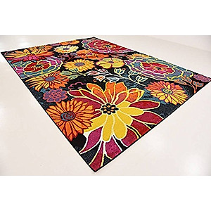 Unique Loom Lyon Collection Colorful Modern Floral Garden Area Rug, Rectangular 9' 0" x 12' 2", Black/Green
