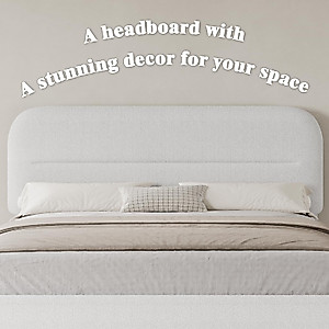 HOMBCK Queen Size Boucle Bed Frame, Upholstered Bed Frame with Headboard, Soft Cloud Bed Frame with Thickened Footboard, Rounded Corners, No Box Spring Needed, Easy Assembly, White