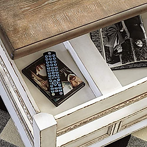 Signature Design by Ashley Realyn Vintage Farmhouse Rectangular Lift Top Coffee Table with Storage Drawer, White & Brown