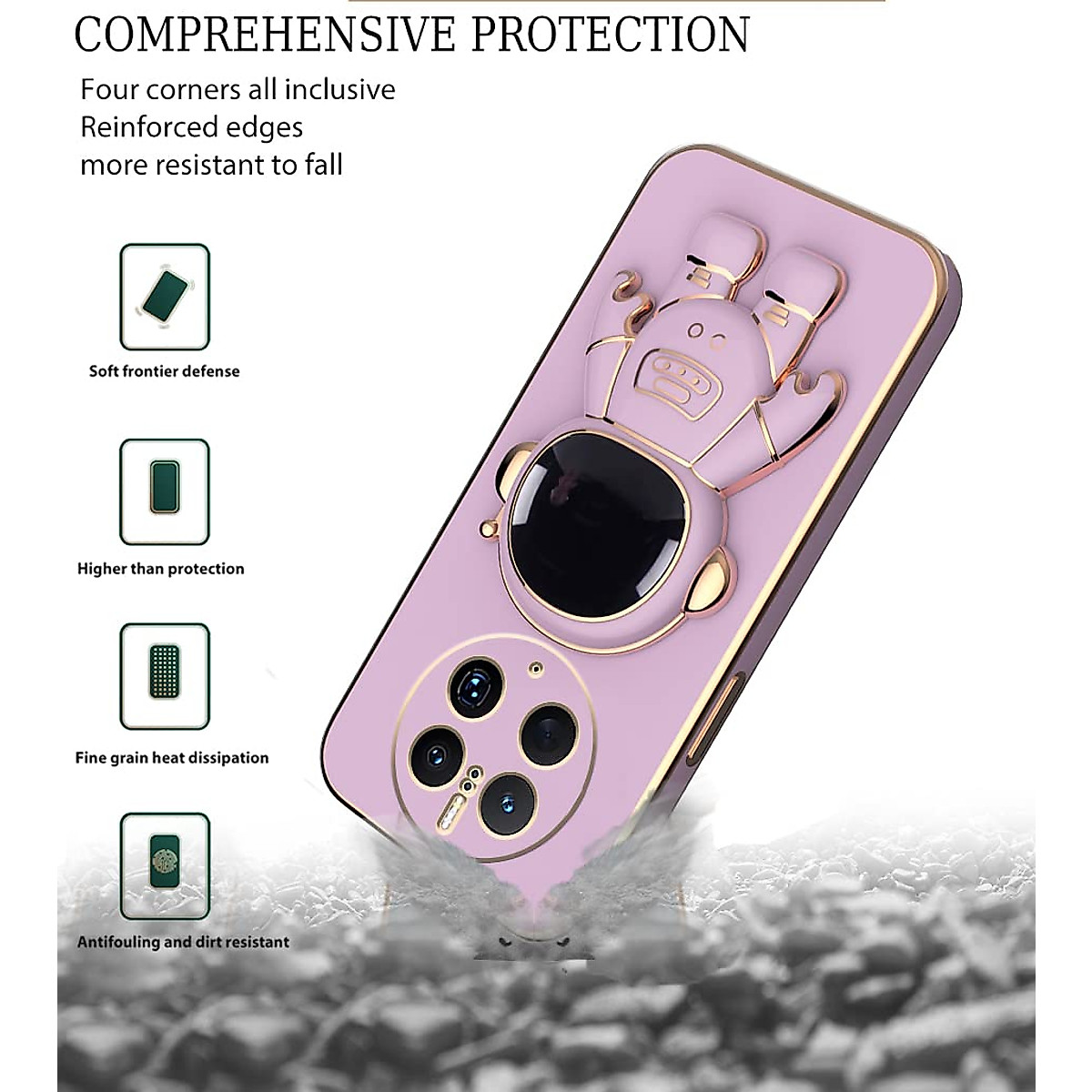 Compatible with Huawei Mate 50 Pro Case Silicone TPU Plating, Huawei Mate 50 Pro Cases Cute Astronaut Pattern Phone Case with Stand (Purple)