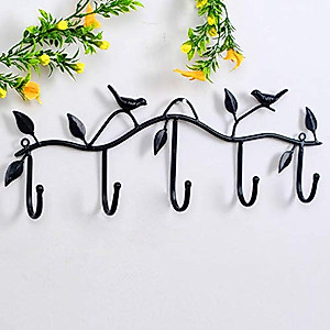 Isabelvictoria Retro 5 Hook Wrought Iron Bird Hook Hook Bird Shape Leaf Wall Dress Robe Hook Key Coat Holder Cap Hanger