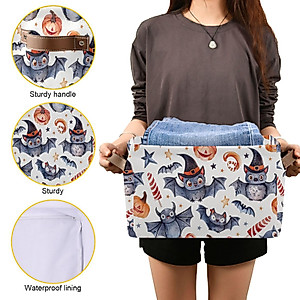 senya Halloween Storage Basket, Bats Pumpkins Candy Foldable Fabric Collapsible Storage Bins Organizer Bag for Storage Clothes