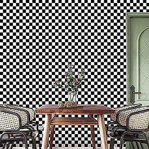 Nourilife Black and White Wallpaper Mosaic Peel and Stick Wallpaper Checkerboard Geometric Wallpaper Bathroom Living Room and More renovate Removable Wall Paper 17.7"*120" PVC self Stick Wallpaper