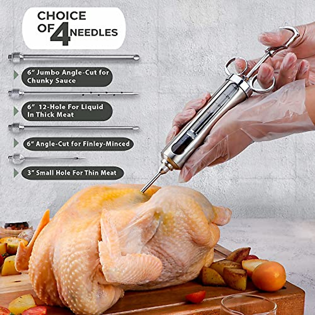 Grillin Pros Advanced Meat Injector Kit for Smoking & Grilling, Stainless Steel Large 2 Oz Syringe + Measuring Window for Cooking BBQ, Brisket, Turkey - Inject Marinade or Seasoning for Tender Flavor